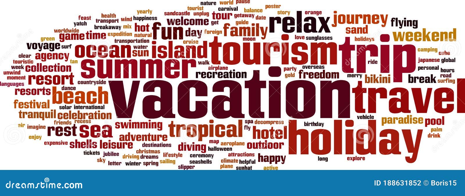 Vacation word cloud stock vector. Illustration of island - 188631852