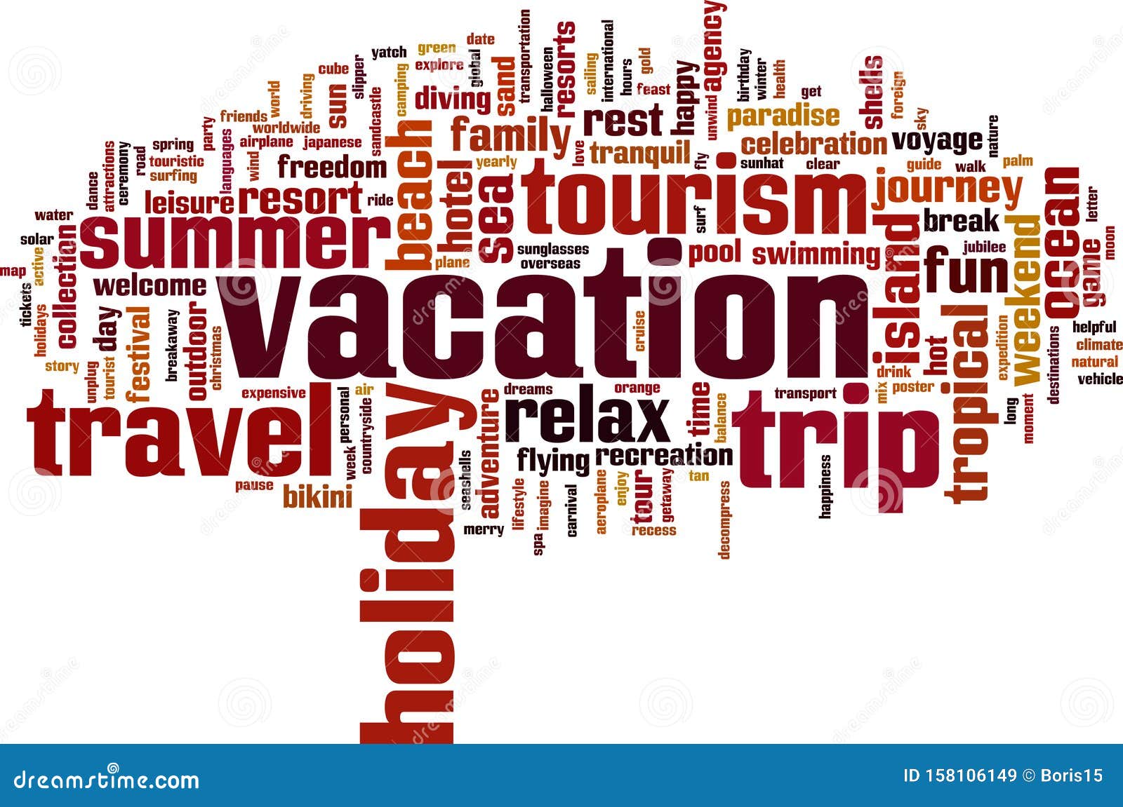 Vacation word cloud stock vector. Illustration of recess - 158106149