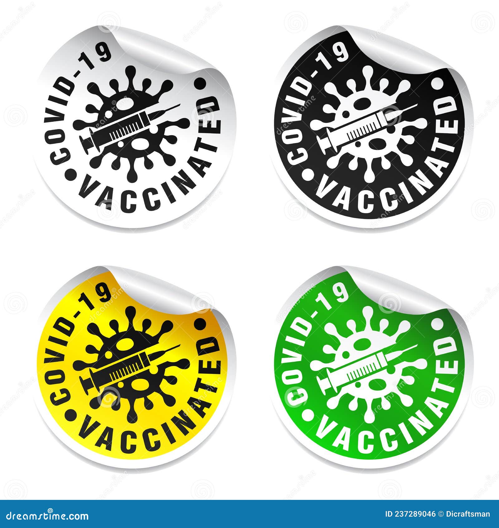 Vaccinated Covid-19. Coronavirus Stickers Design Concept Set Stock ...