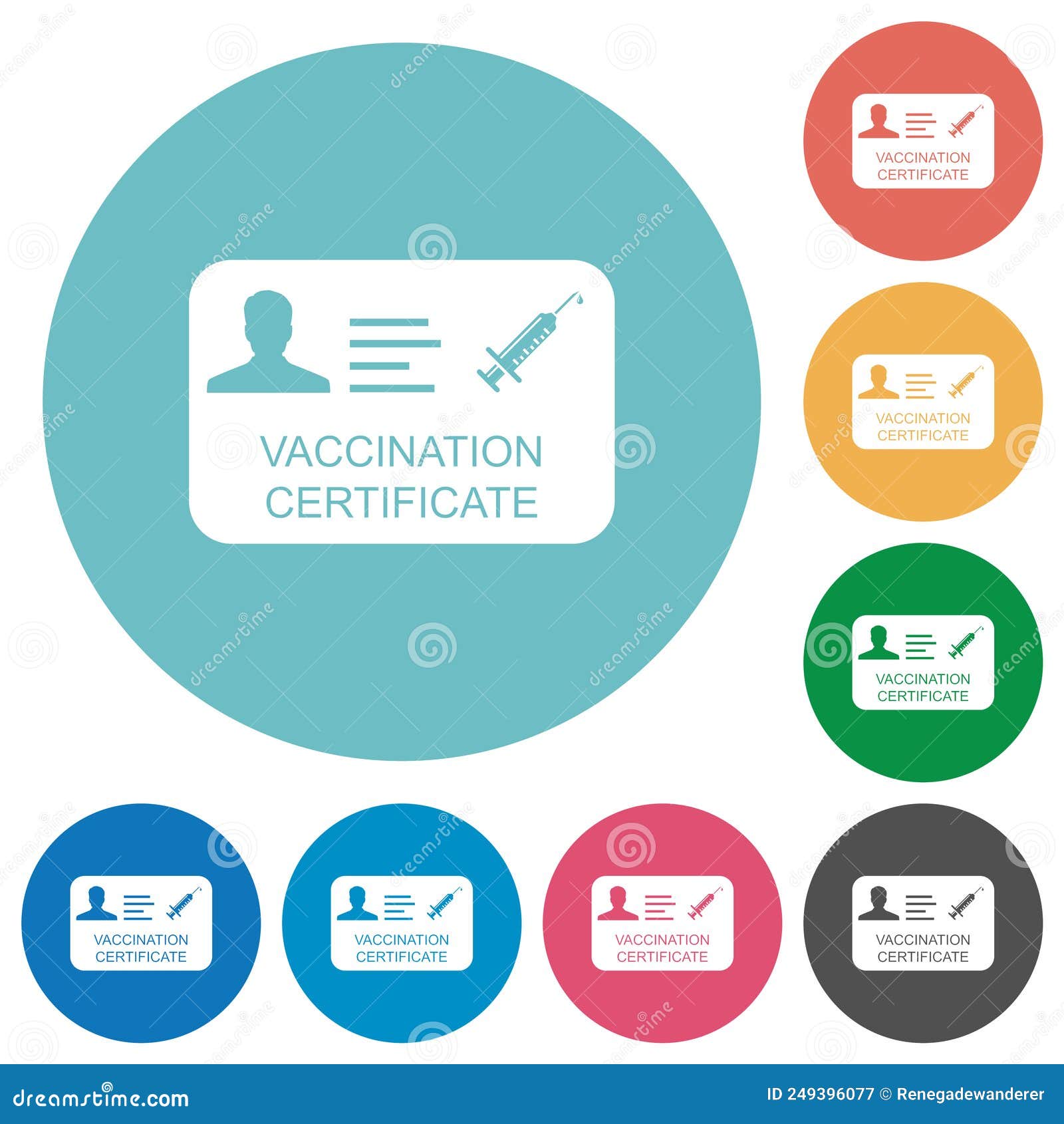Vaccination Certificate Flat Round Icons Stock Vector - Illustration of ...