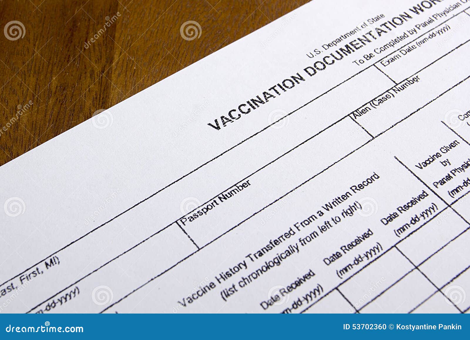 Vaccination Documentation Worksheet Stock Photo - Image of immunization ...