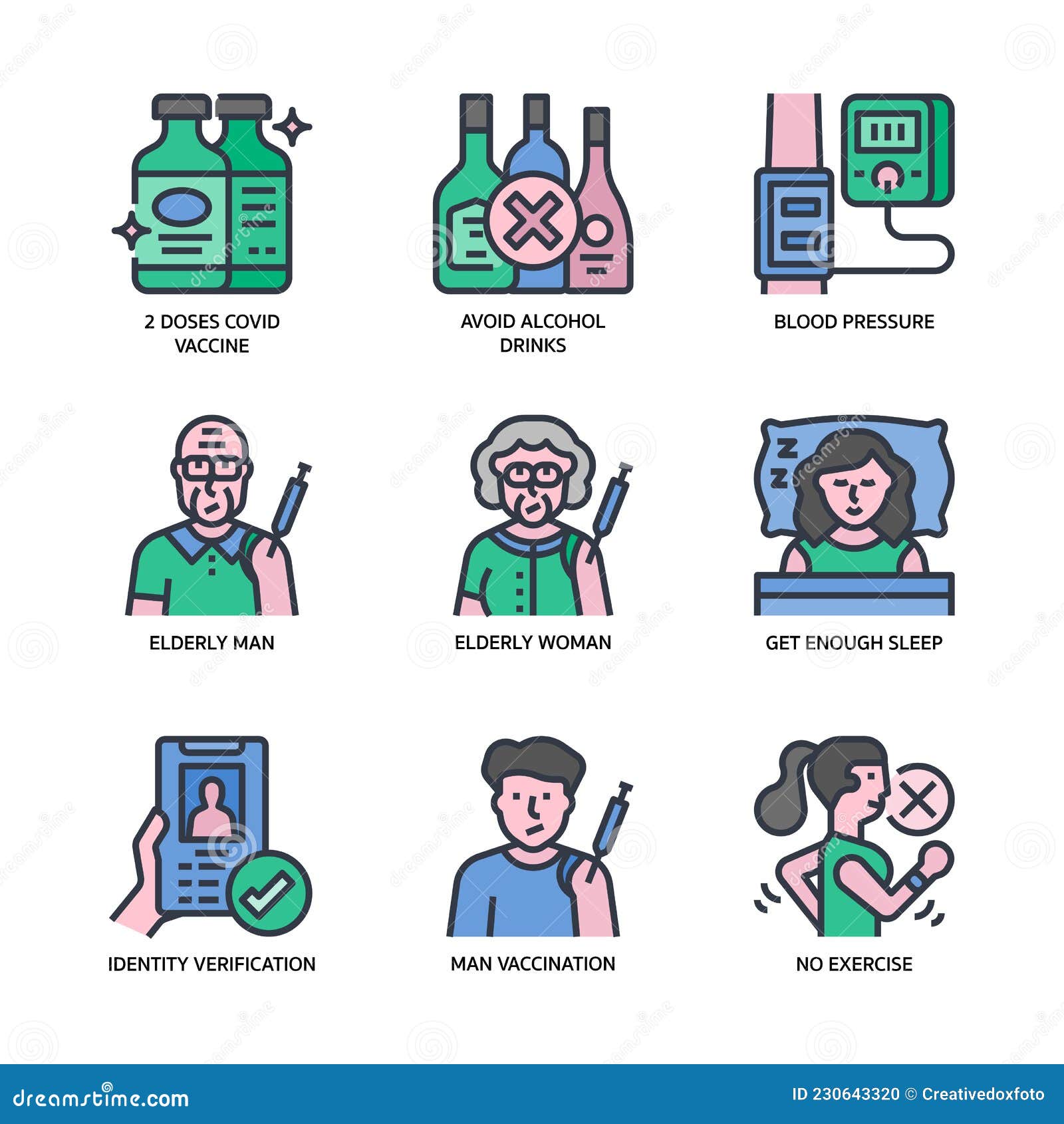 Vaccination Icons Set stock vector. Illustration of protection - 230643320
