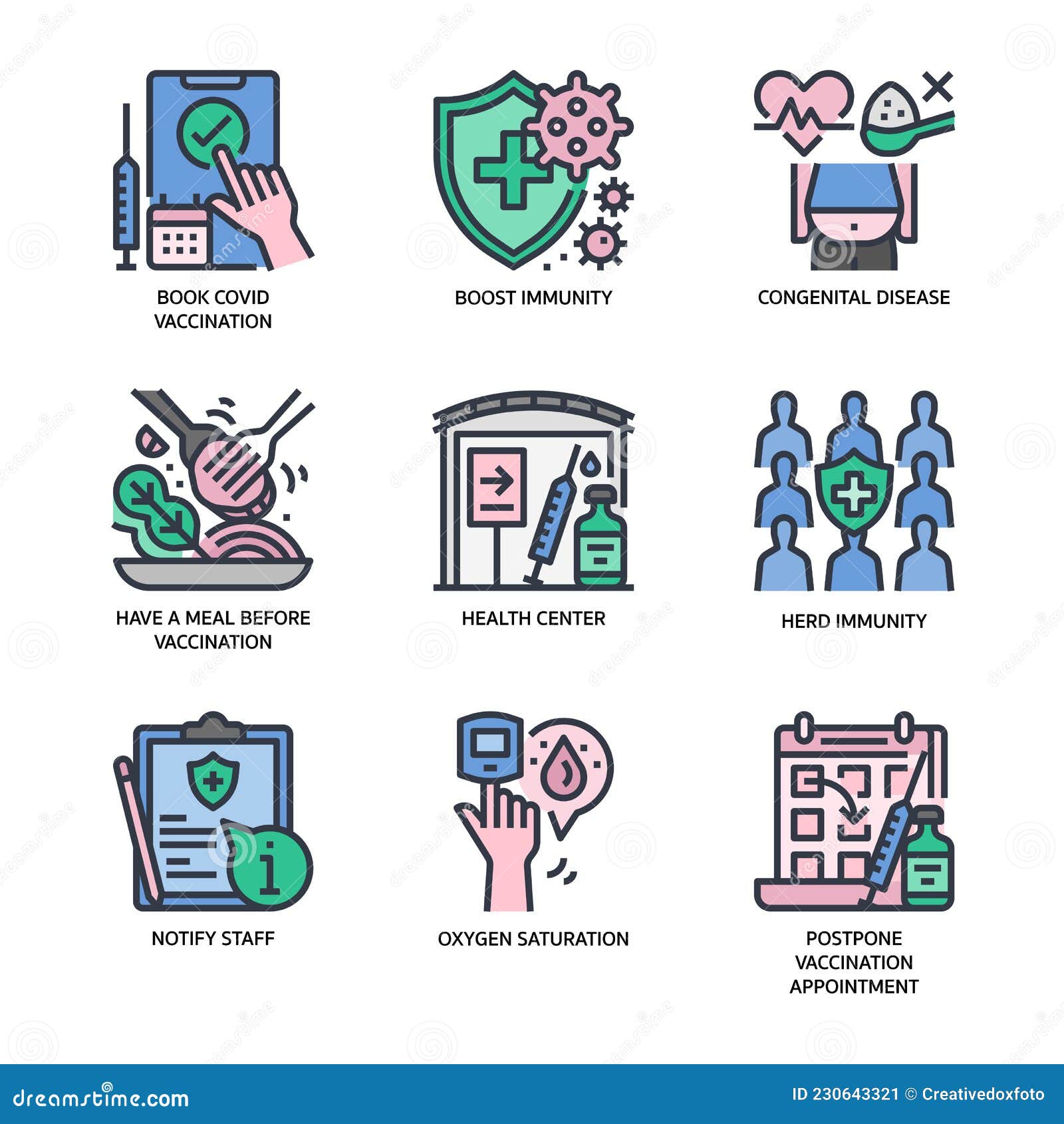 Vaccination Icons Set stock vector. Illustration of vaccine - 230643321