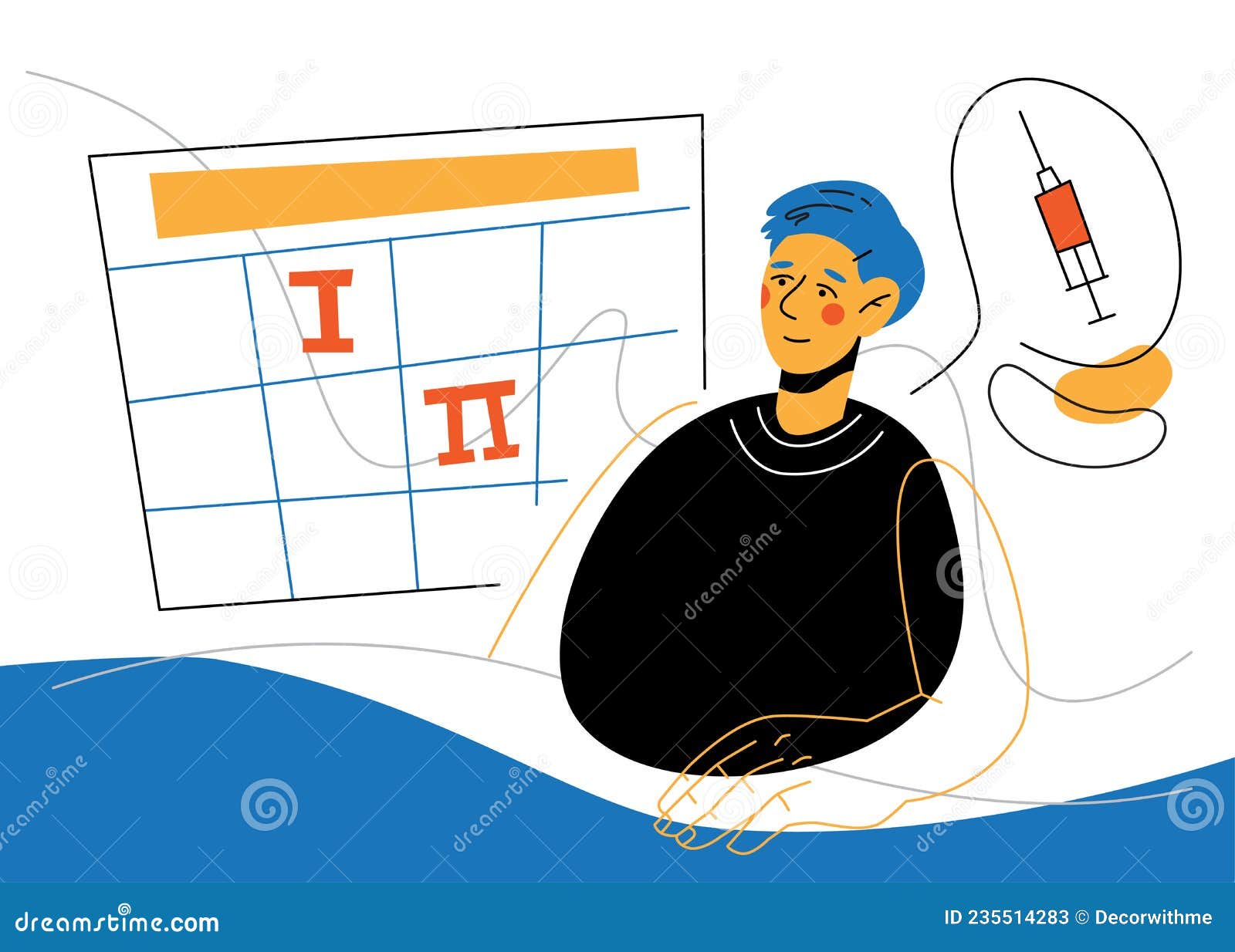 Vaccination Schedule. Doctor With Huge Syringe And Dose Of Vaccine ...