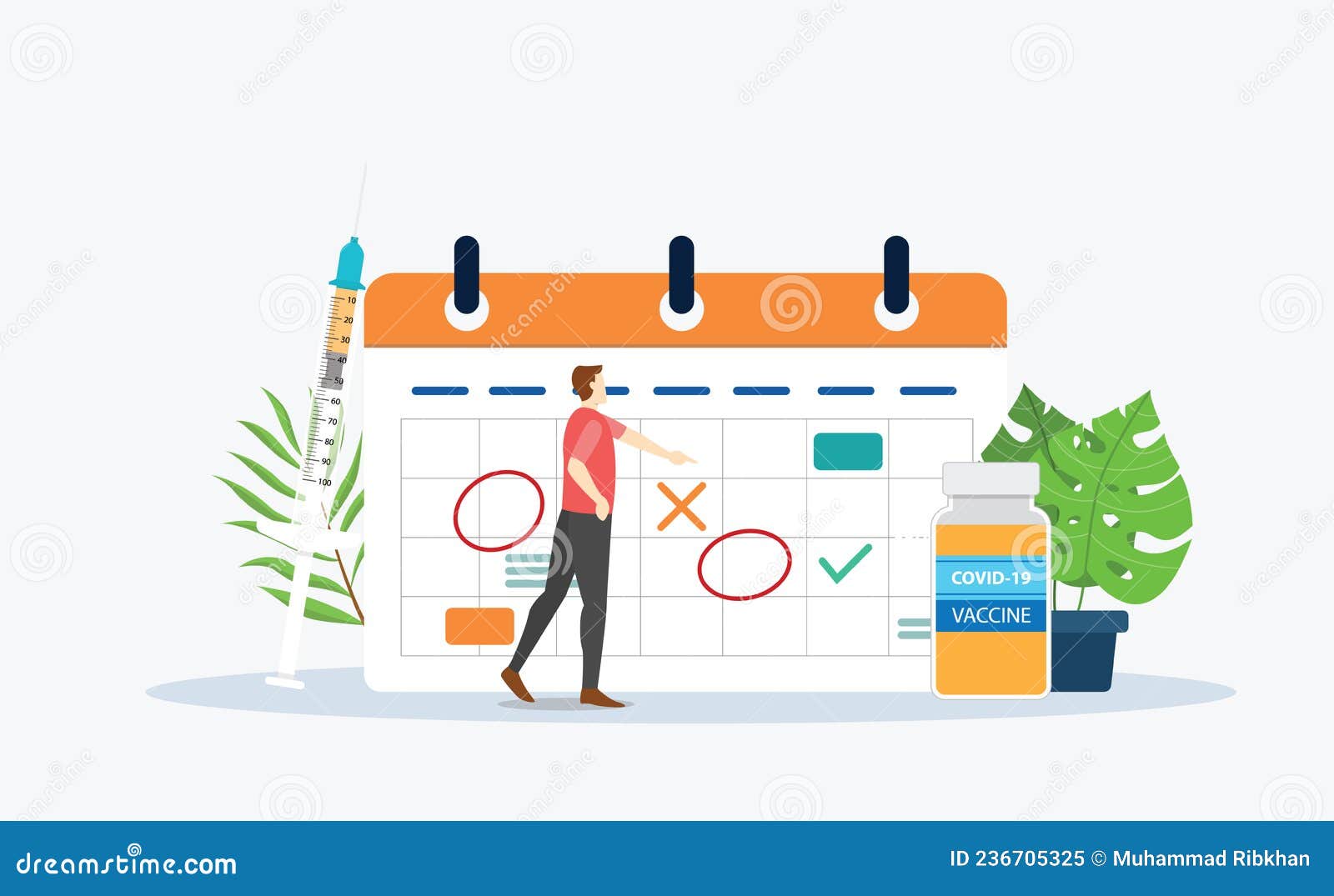 Vaccination Schedule Time with Calendar and People Marking Date with ...