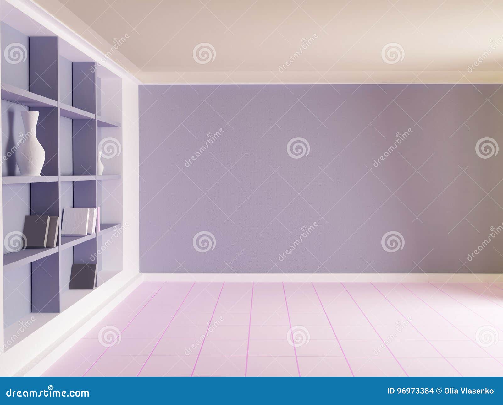 Vacie La Pared Violeta En El Cuarto, 3d Stock de ilustración ...