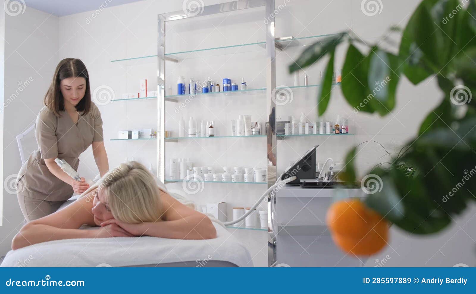 Vacuum Body Massage Young Woman In Beauty Salon Treatment Of Cellulite Problem Areas In A Spa