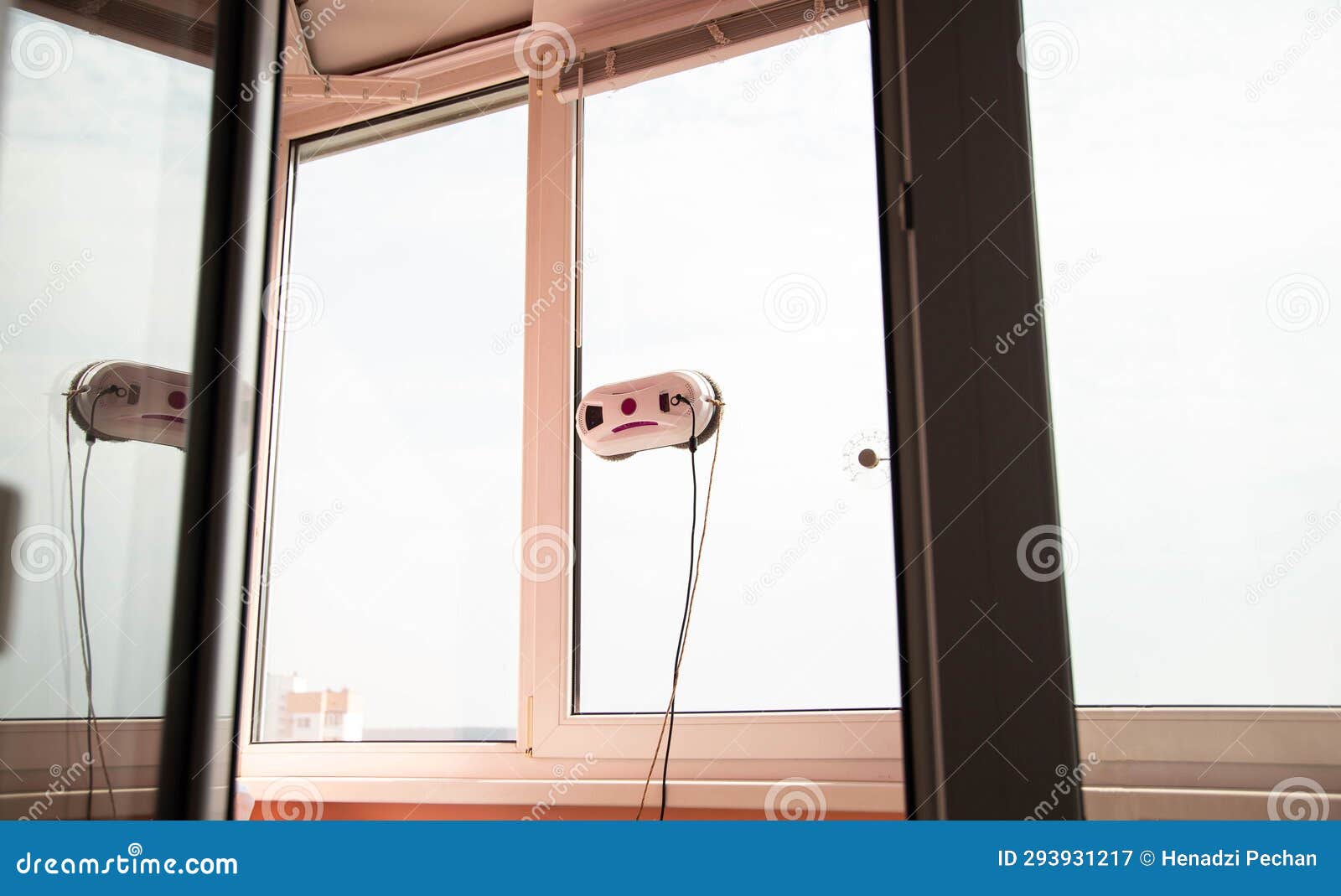 Vacuum Glass Washer Robot Washes Pvc Frame, Modern Device. Copy Space ...