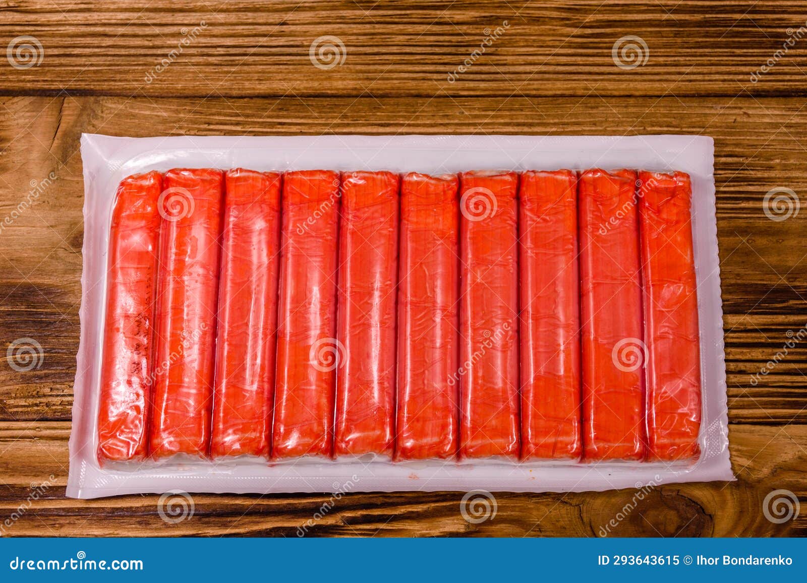 Vacuum Pack of Crab Sticks on a Wooden Table. Top View Stock Image ...