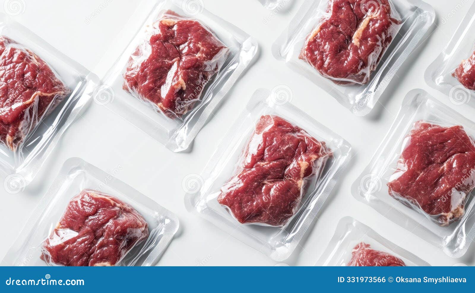 Vacuum-Packed Fresh Beef Cuts on White Background for Culinary Concepts ...