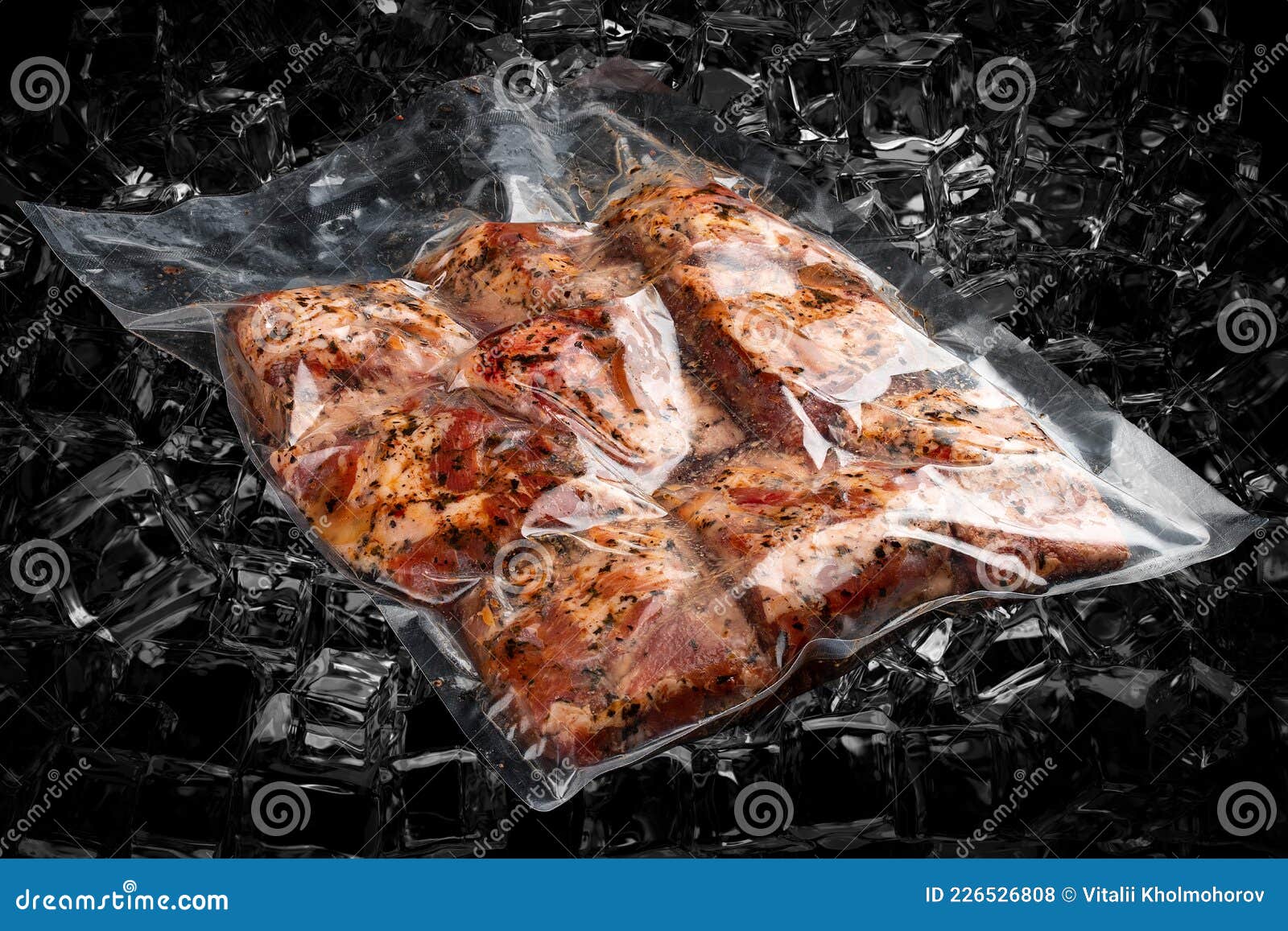 Vacuum-packed Meat, on Dark Ice Background, Pork Steak. Semifinished ...