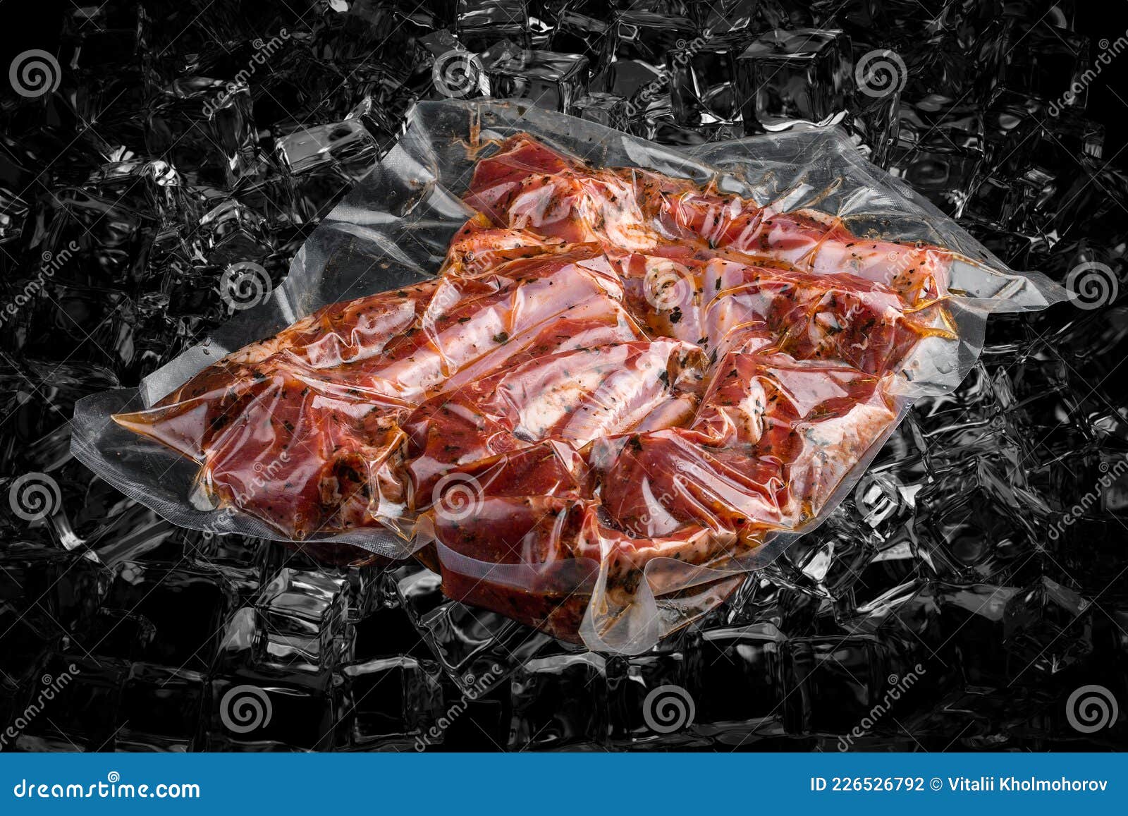 Vacuum-packed Meat, on Dark Ice Background, Rack of Lamb. Semifinished ...