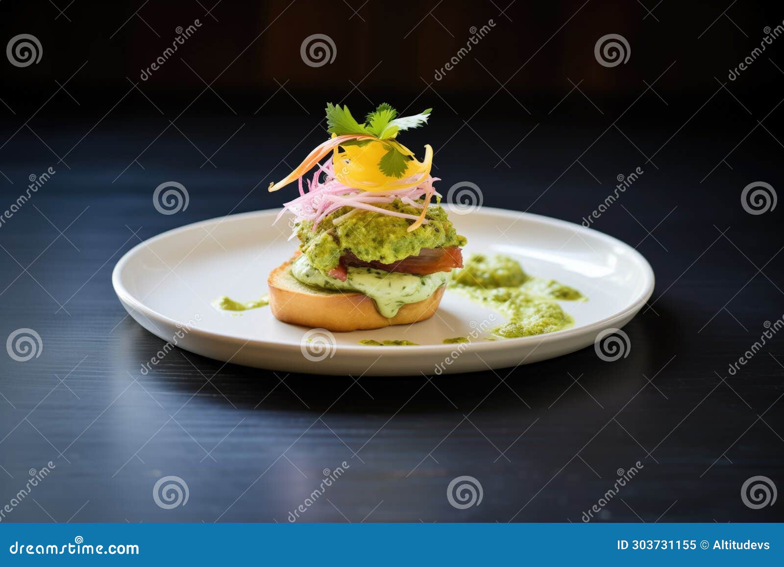 Vada Pav with Mint Chutney Swirl, Artistic Plating Stock Image - Image ...
