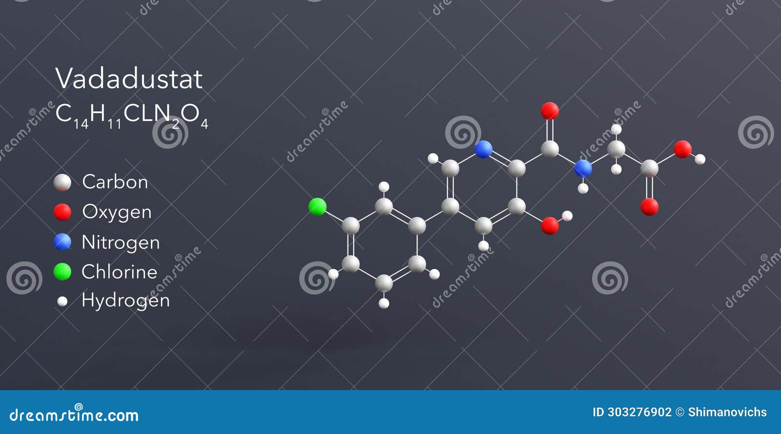 Vadadustat Molecule 3d Rendering, Flat Molecular Structure with ...