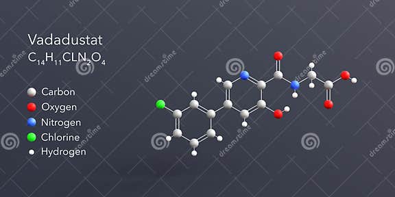 Vadadustat Molecule 3d Rendering, Flat Molecular Structure with ...