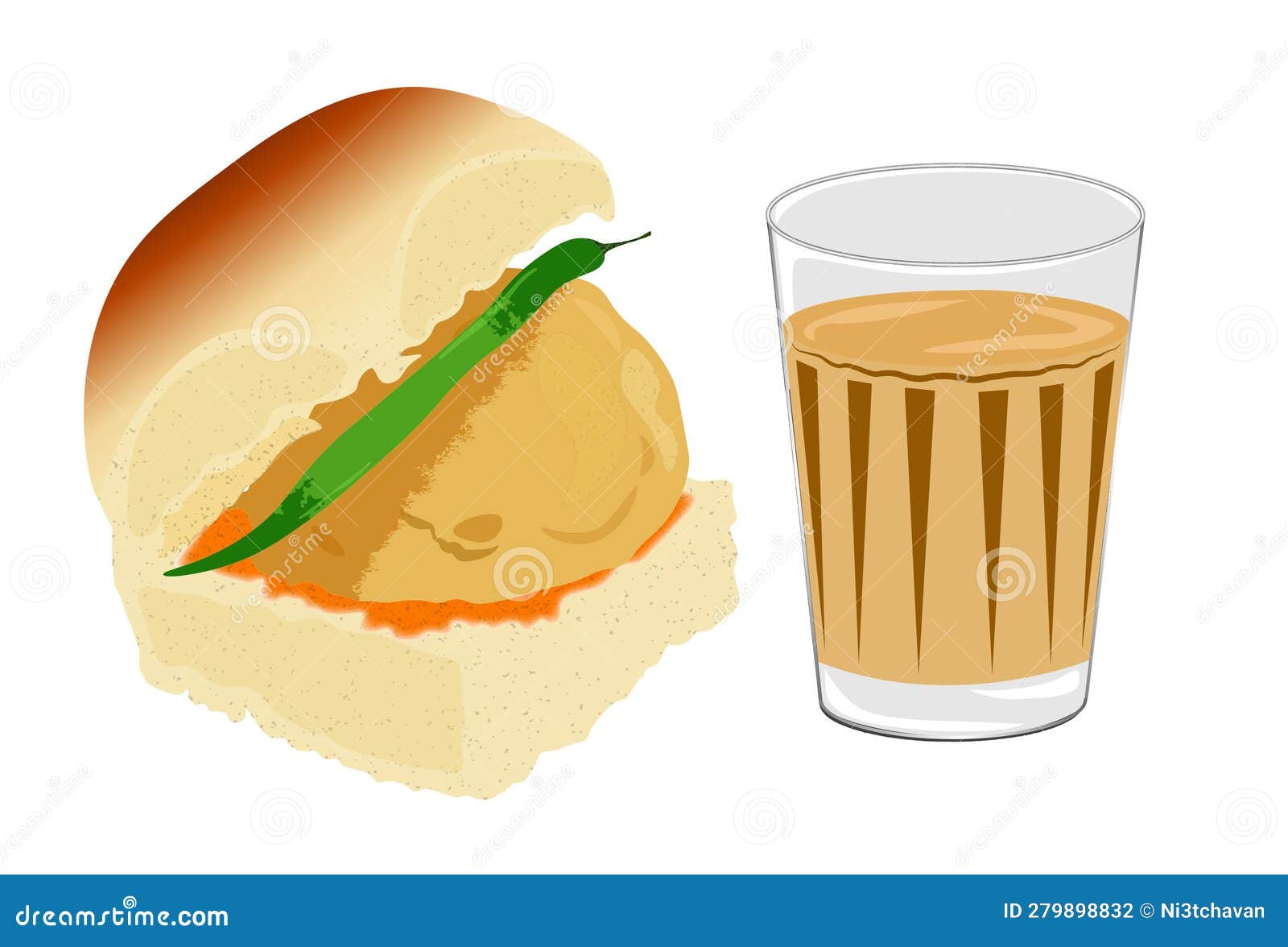 Street Food Vada Paav with Tea ( Chai ). Vector Illustration. Stock ...