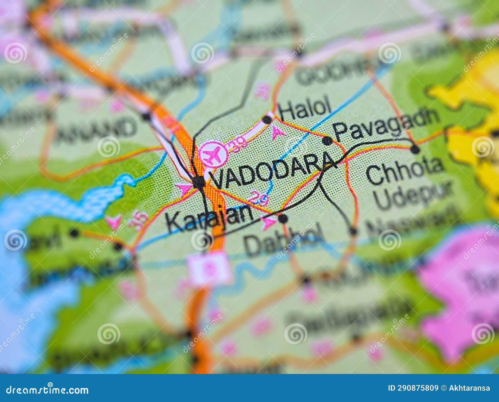 Vadodara on a Map of India with Blur Effect Stock Image - Image of ...