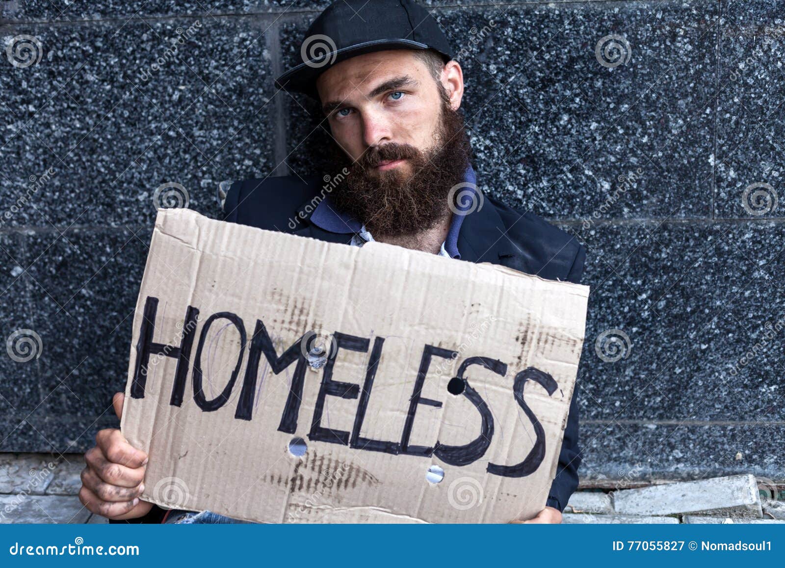 Vagrant with cardboard stock image. Image of cardboard - 77055827