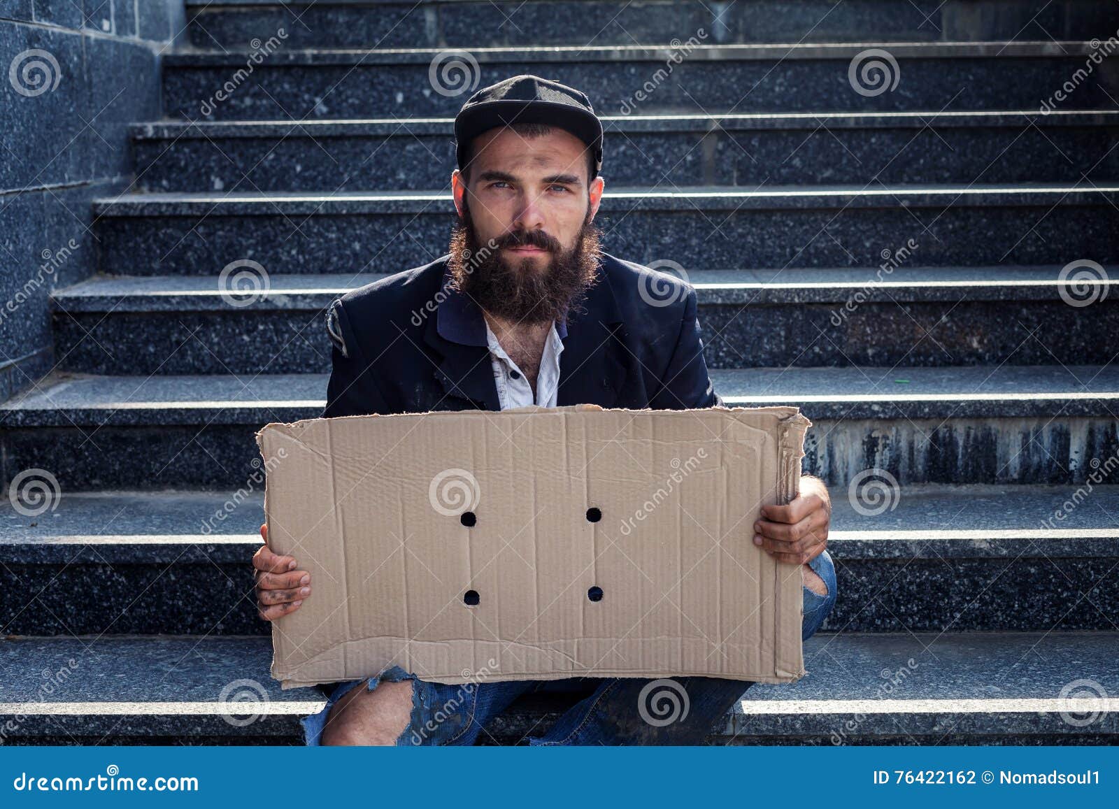 Vagrant with cardboard stock photo. Image of adult, joblessness - 76422162