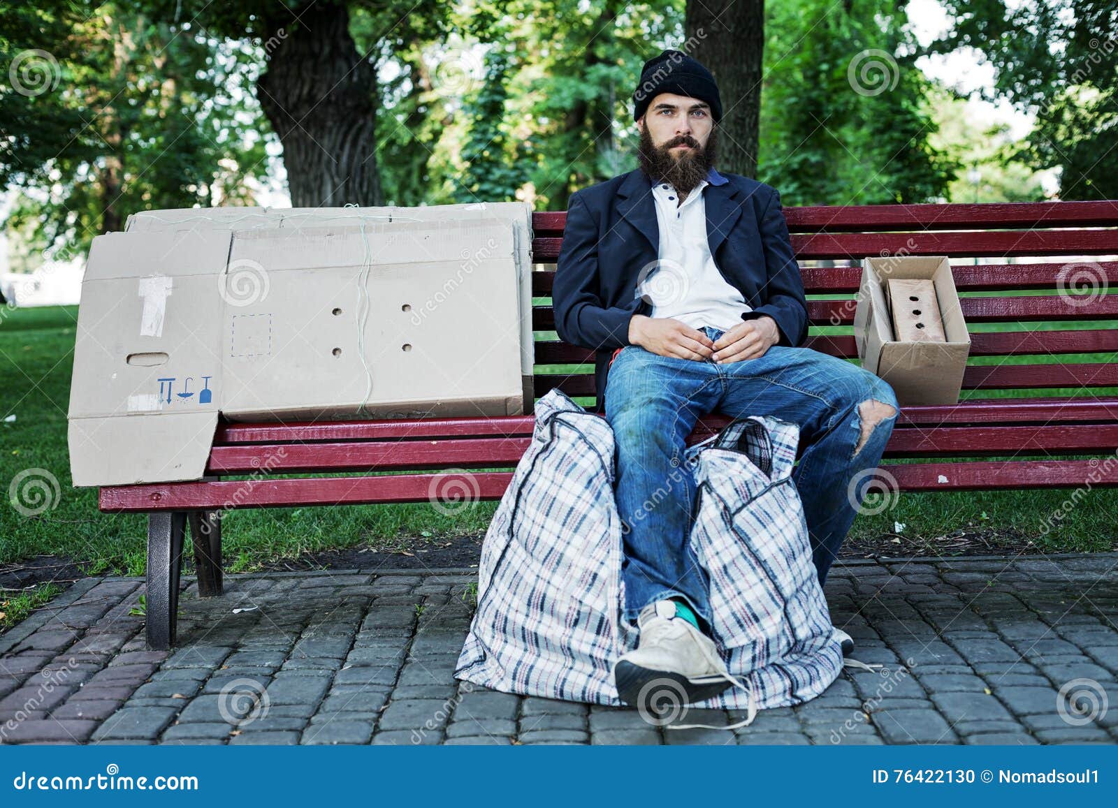 Vagrant in the park stock photo. Image of poverty, garbage - 76422130