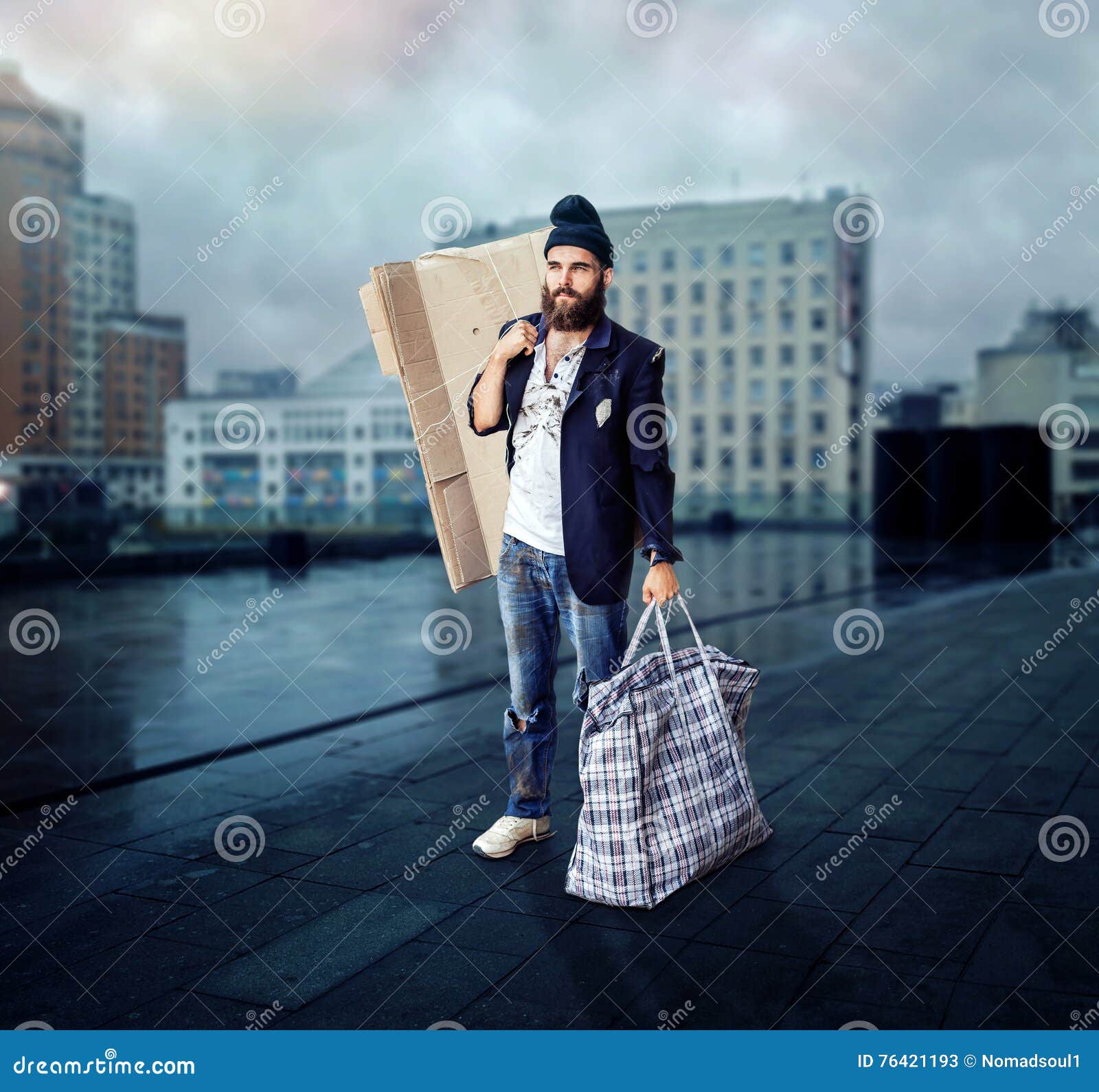 Vagrant on the street stock image. Image of poorness - 76421193