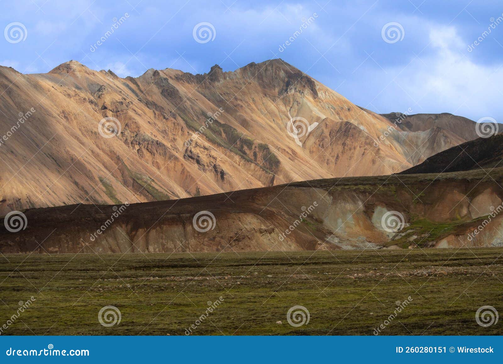 Vale with Hills Against the Background of the Blue Sky. Iceland Stock ...