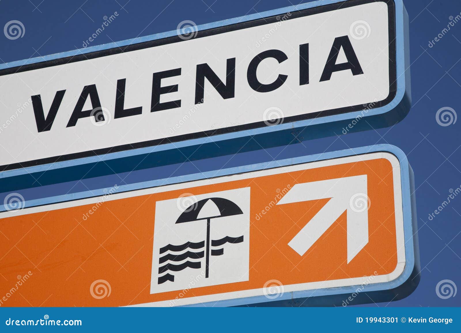 Valencia Beach Sign stock image. Image of traffic, blue - 19943301