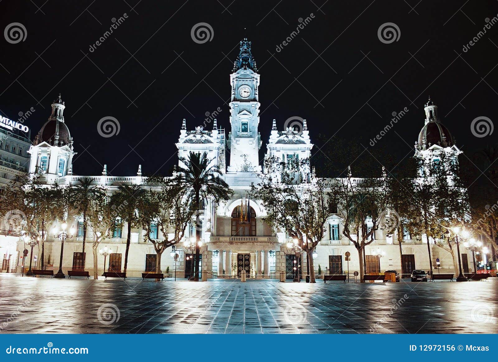 Valencia City Hall at Night Editorial Photo - Image of historic ...