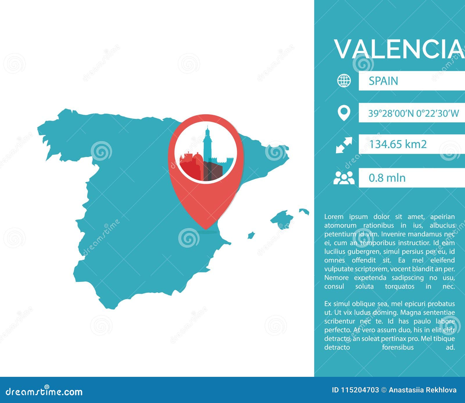Valencia Map Infographic Vector Isolated Illustration Stock Vector ...