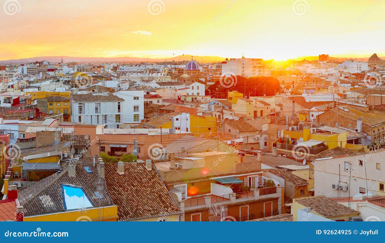Valencia Old Town at Sunset Stock Image - Image of architecture ...