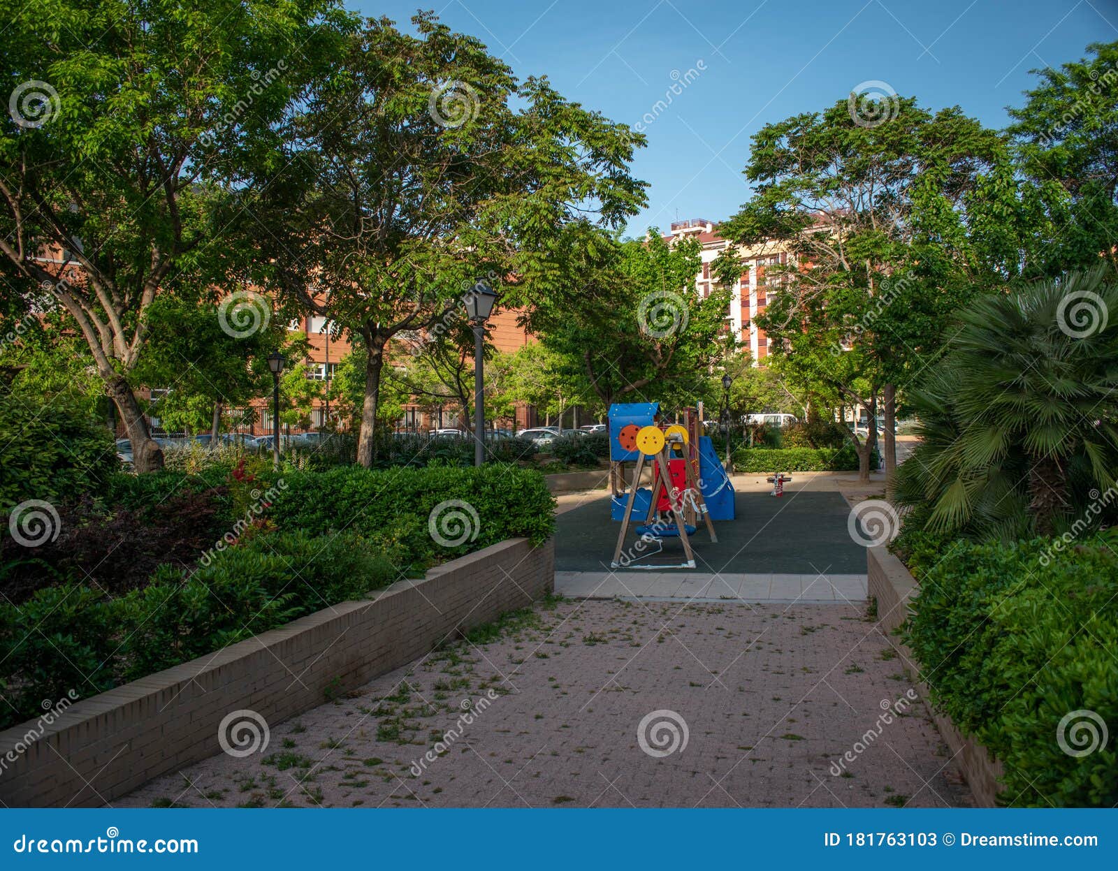 Valencia, Park, Playground, Early Morning Palms Trees Stock Image ...