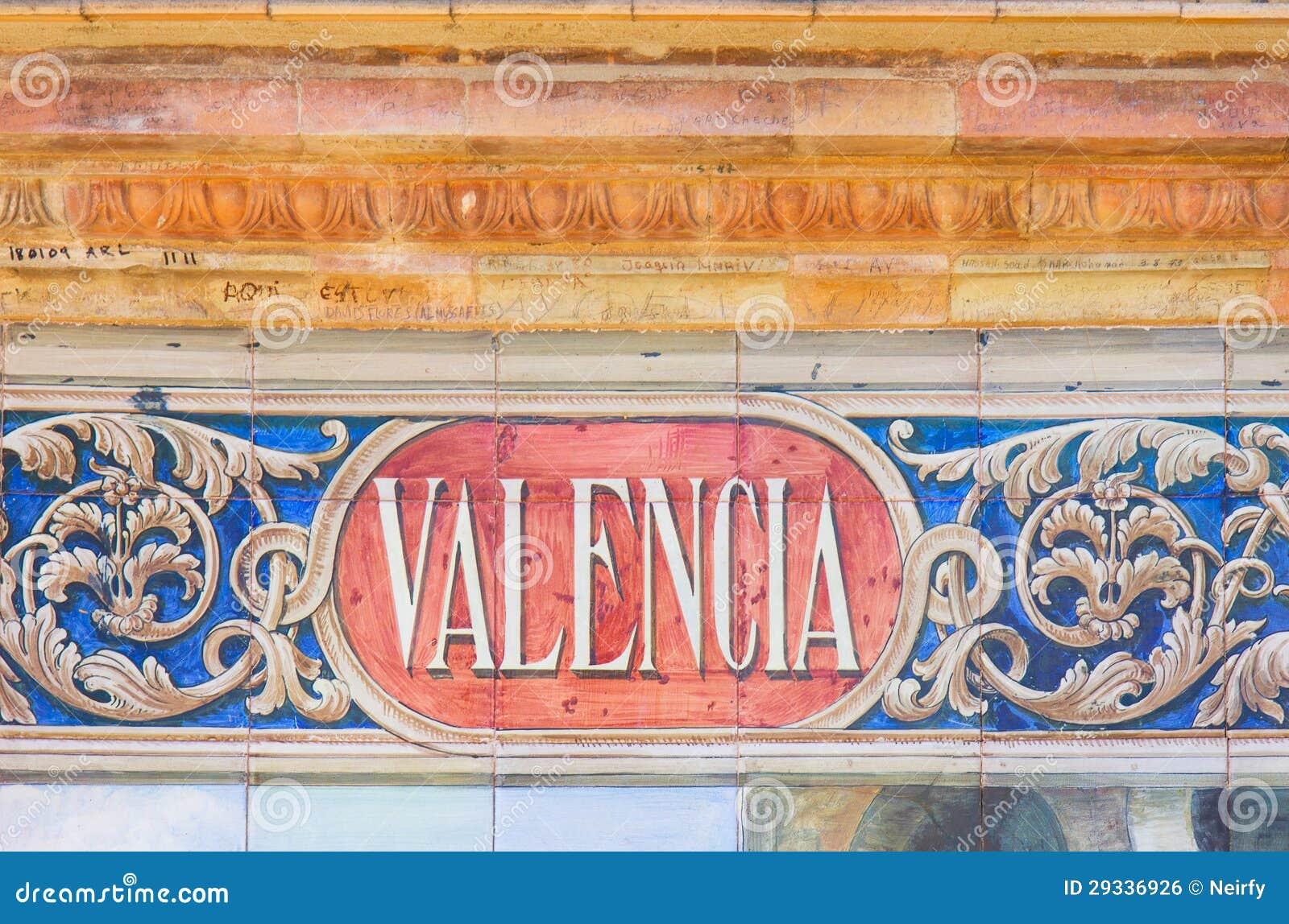 Valencia Sign Over a Mosaic Wall Stock Photo - Image of mediterranean ...
