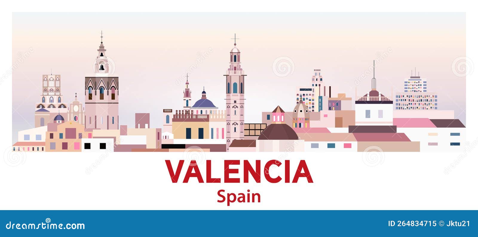 Valencia Skyline in Bright Color Palette Vector Illustration Stock ...