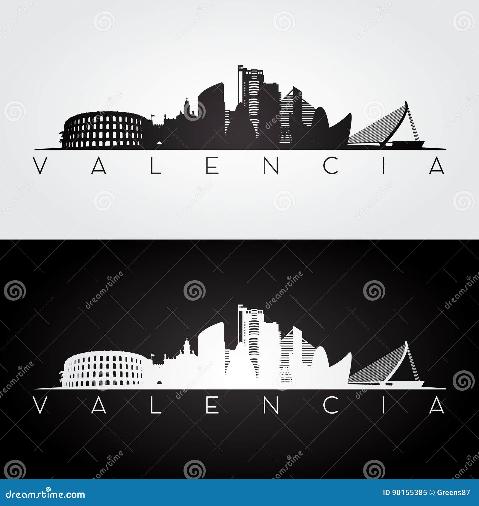 Valencia Skyline And Landmarks Silhouette Cartoon Vector ...
