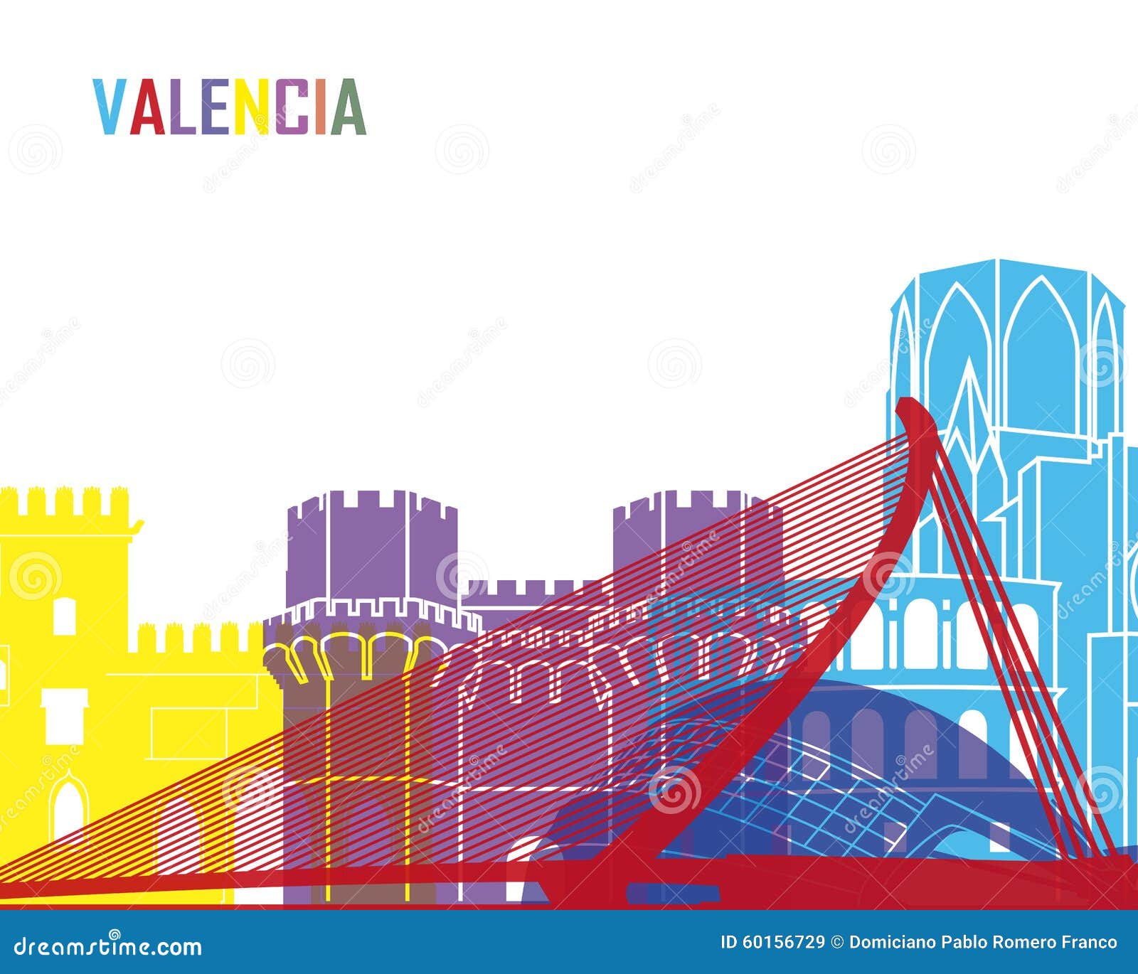 Valencia skyline pop stock vector. Illustration of architecture - 60156729