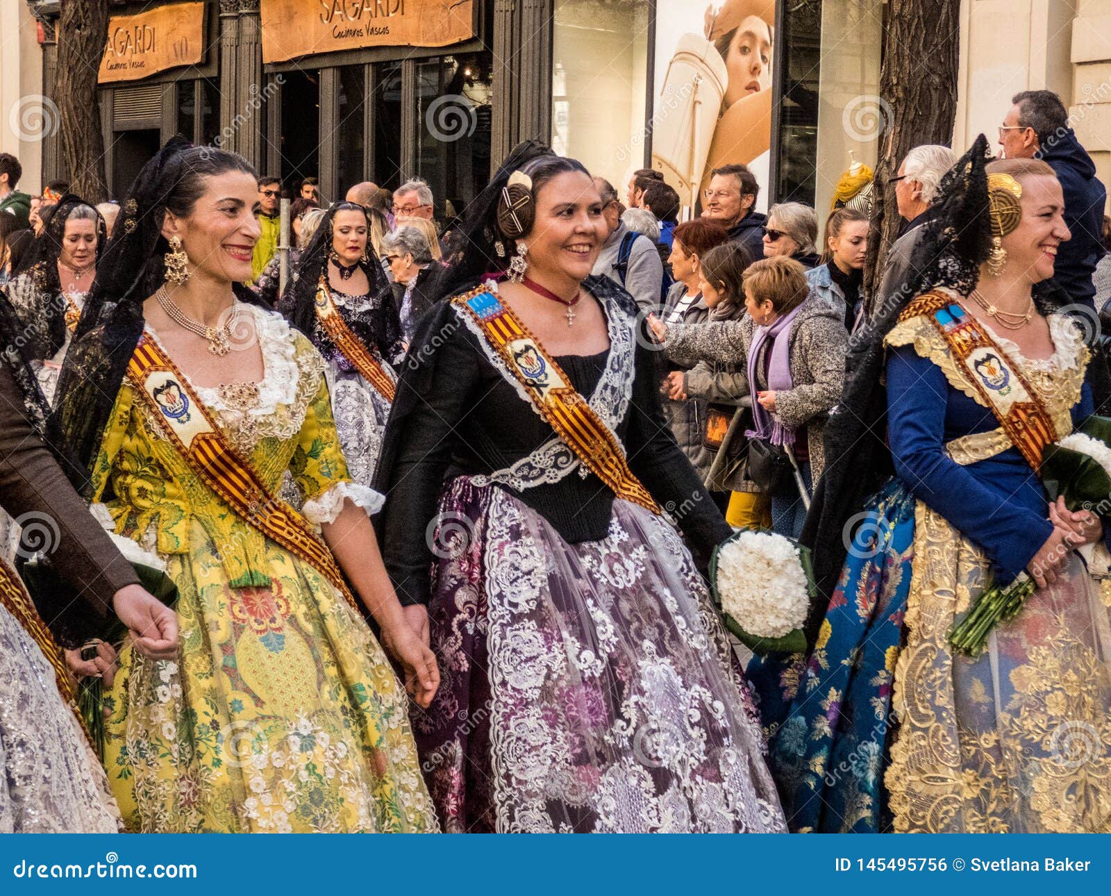 Valencia, Spain, Fallas Parade with Falleras Editorial Photo - Image of ...