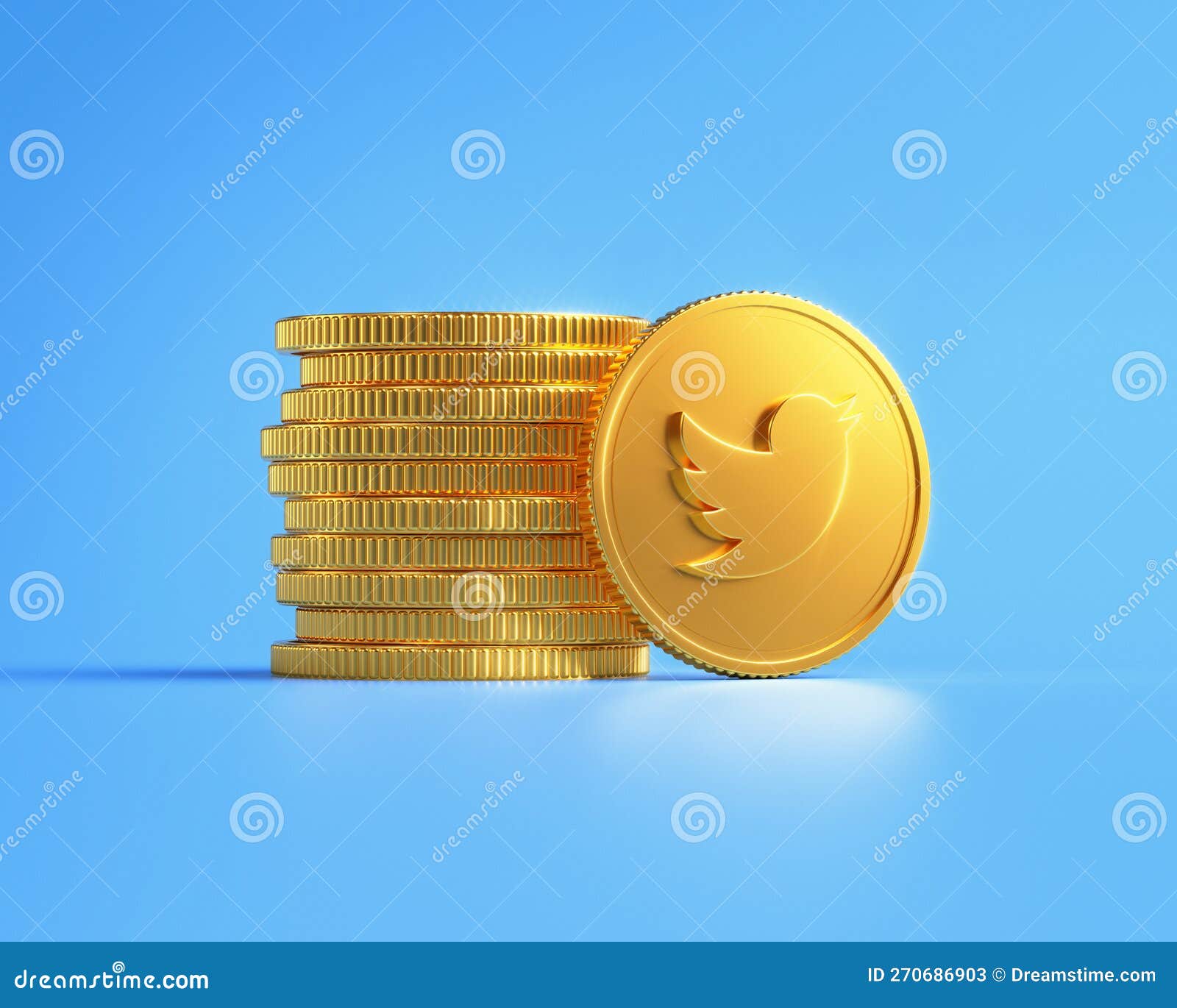 Valencia, Spain - February, 2023: Stack of Golden Twitter Coins on a ...