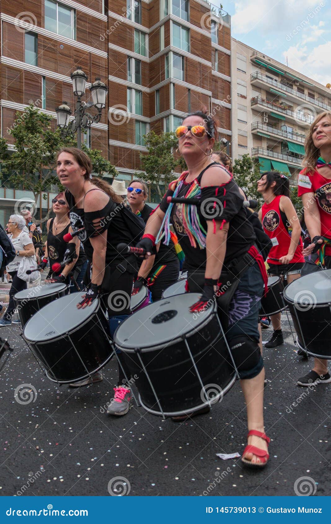 Valencia, Spain - June 16, 2018: a Batucada in the Gay Pride Day Parade ... Valencia, Spain - June 16, 2018: a Batucada in the Gay Pride Day Parade ...