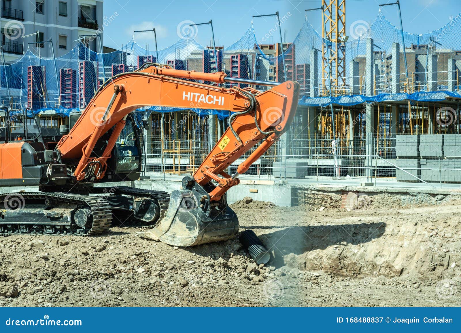 Valencia, Spain - March 30, 2019: Hitachi Backhoe Working on the ...