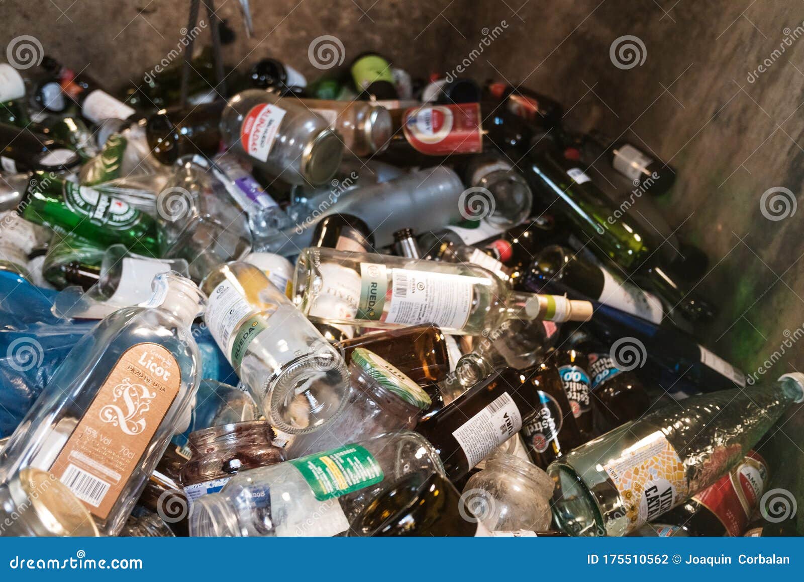 Valencia, Spain - March 3, 2020: Stack of Empty Glass Bottles in a ...
