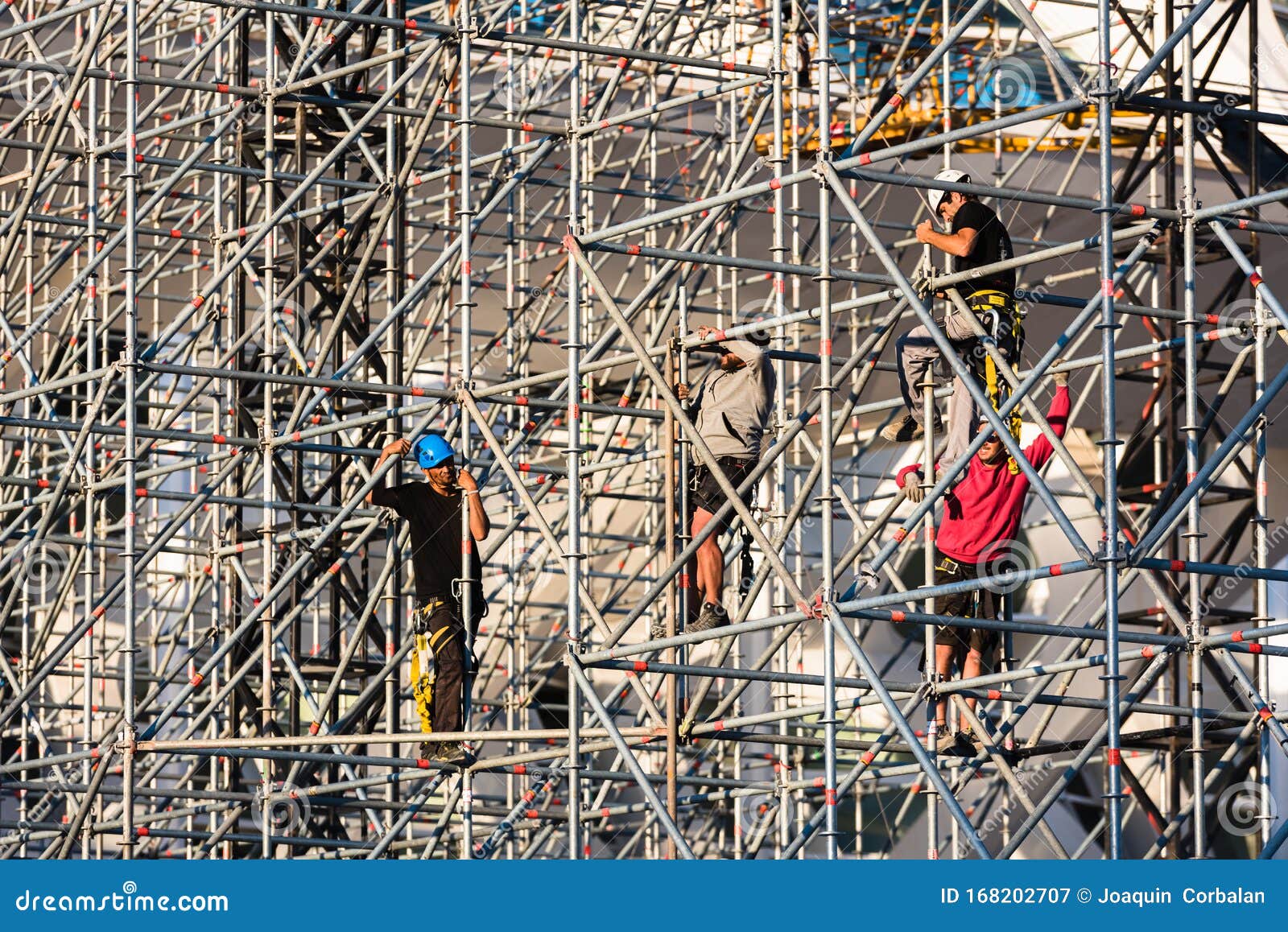 Valencia, Spain - May 28, 2019: Workers Assembling a Stage for a ...