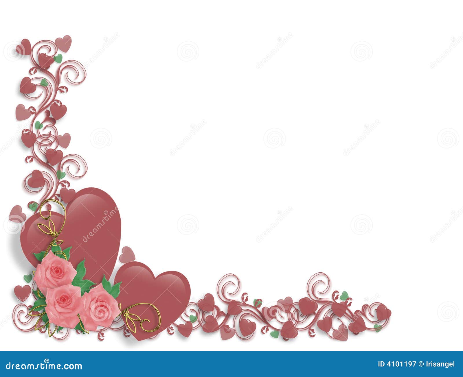 Valentine Border Pink Hearts and Roses Stock Illustration ...