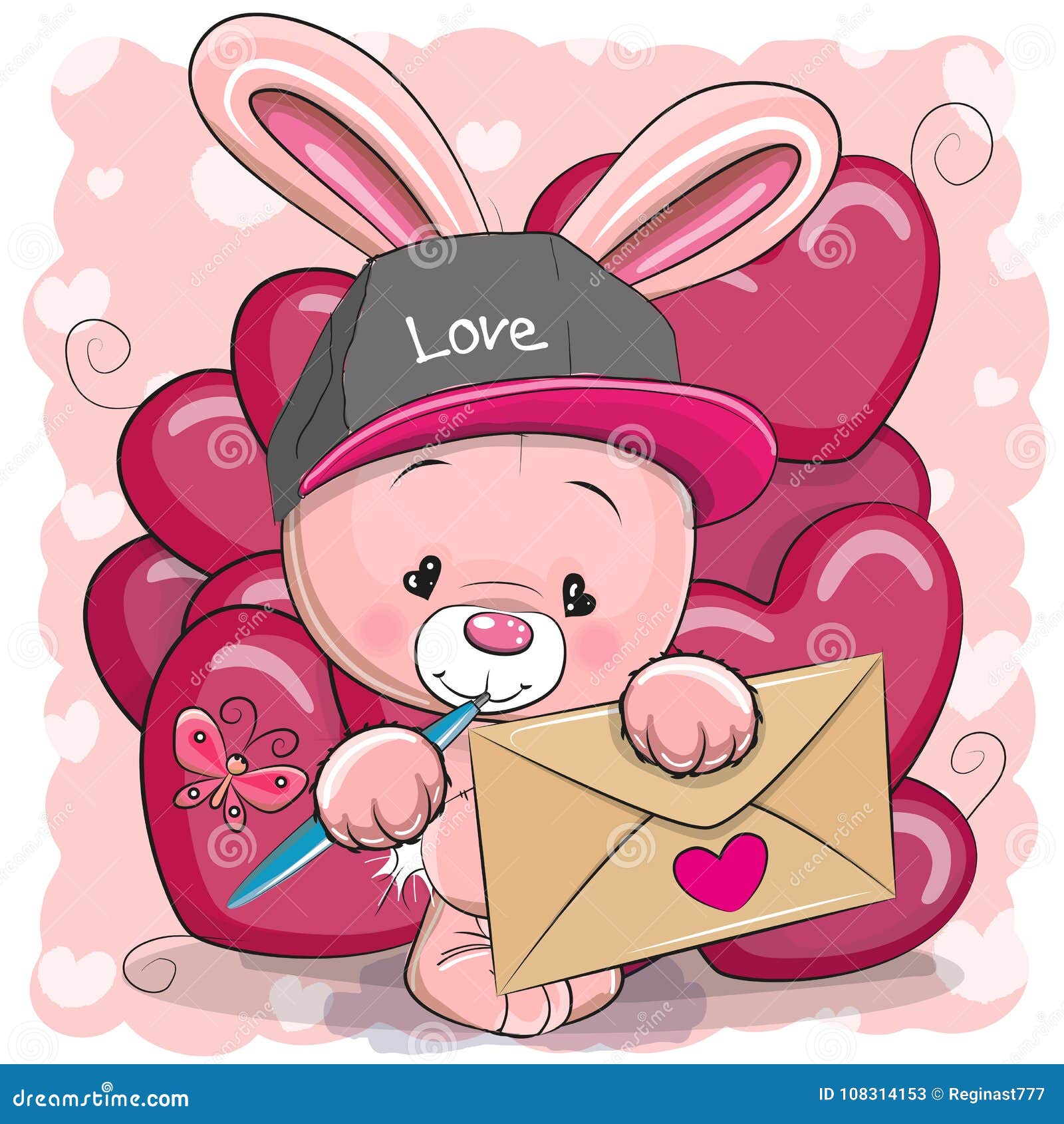 Valentine Card with Cute Cartoon Rabbit Stock Vector - Illustration of ...