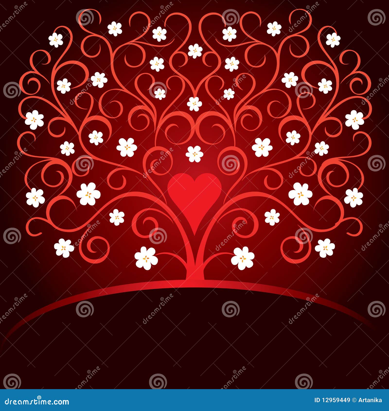 Valentine Card with Heart and Blooming Tree Stock Vector - Illustration ...