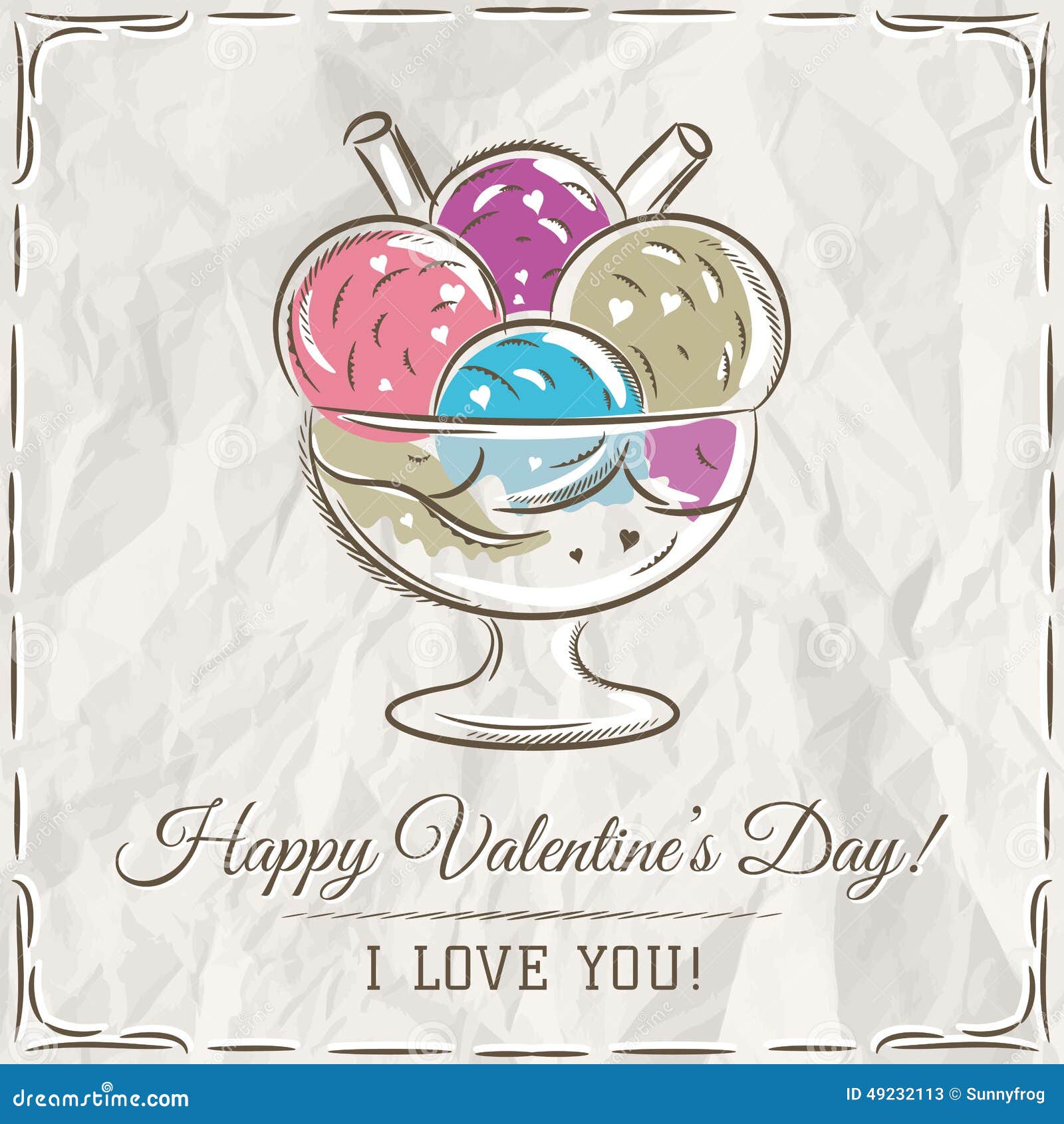 Valentine Card with Ice Cream and Wishes Text Stock Vector ...