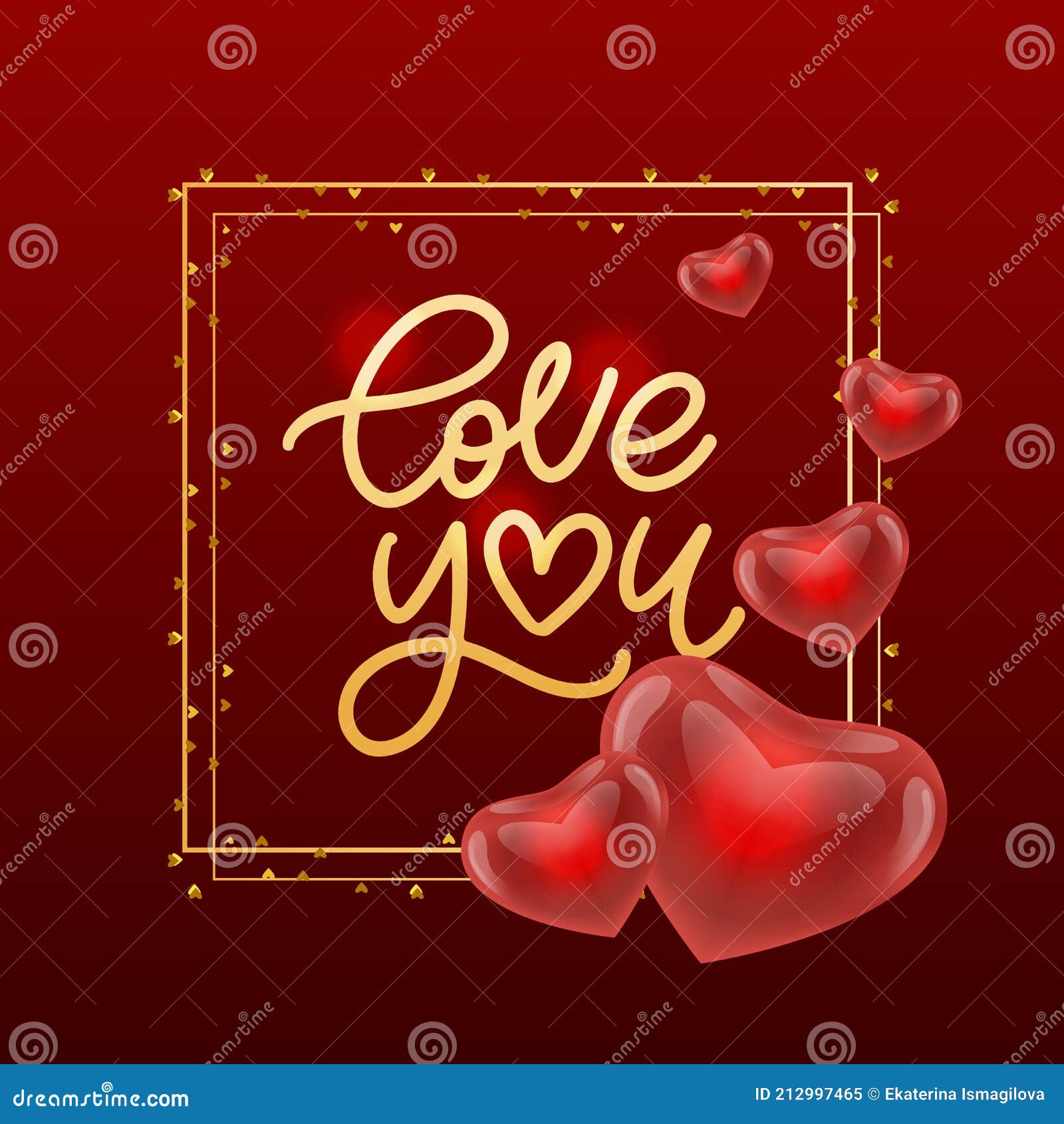 Valentine Card Love You With Calligraphic Lettering On A Red Background