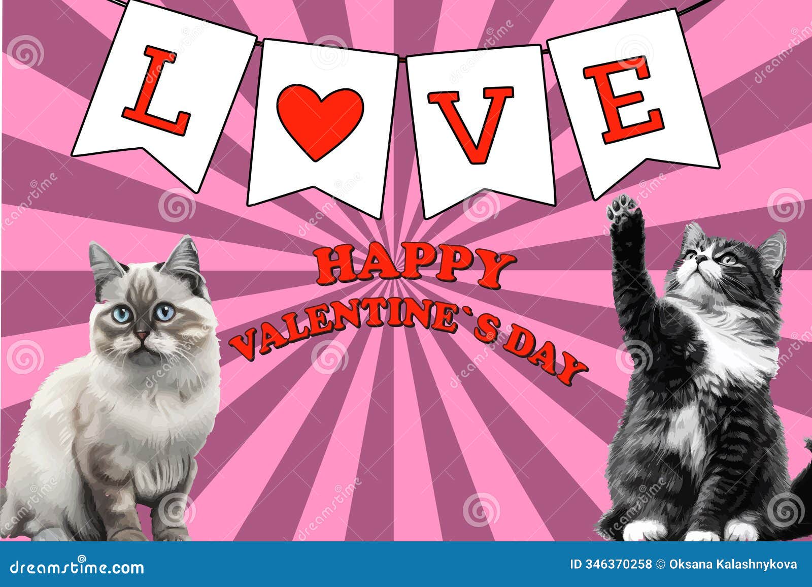 Two Cats In Love Making Heart With Their Tails, Funny Illustration ...