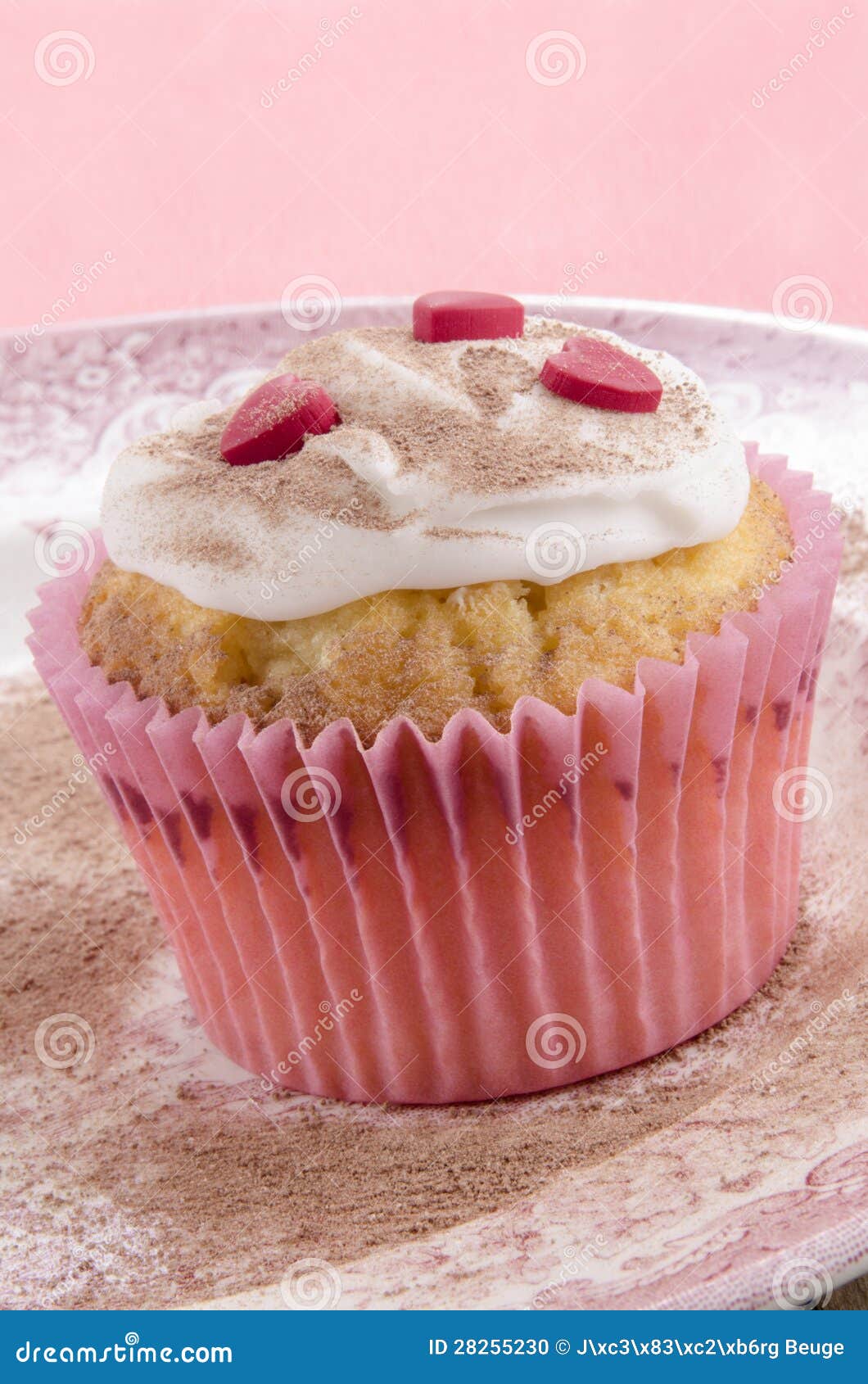 Valentine Cupcake with Hearts and Cocoa Powder Stock Photo - Image of ...