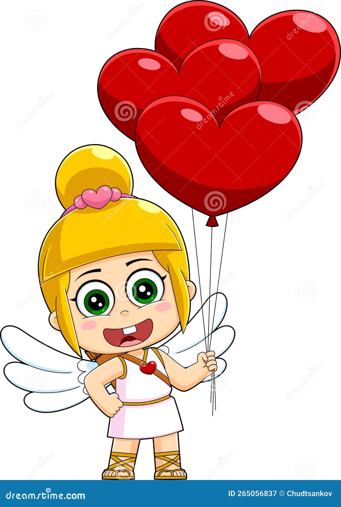 Female Chibi Cupid Baby Cartoon Character with Heart Balloons Stock ...