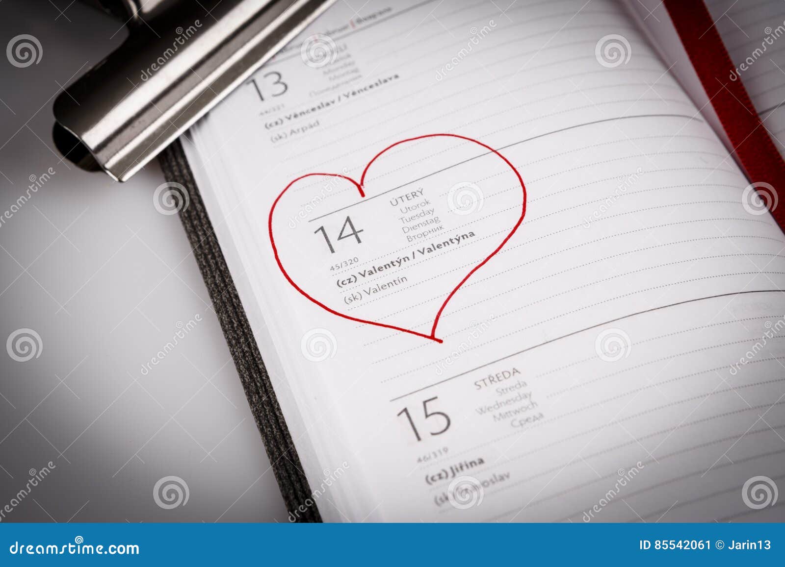 Valentine Day in Calendar or Diary Stock Image - Image of planner ...